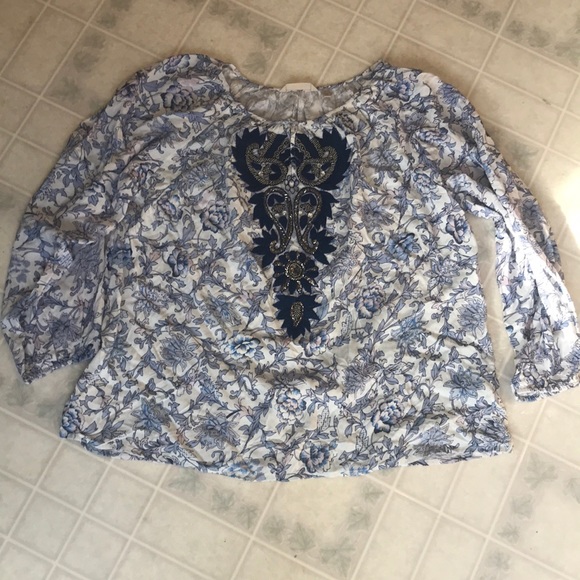 Soft Surroundings | Tops | Soft Surroundings Blue Floral Embroidered ...